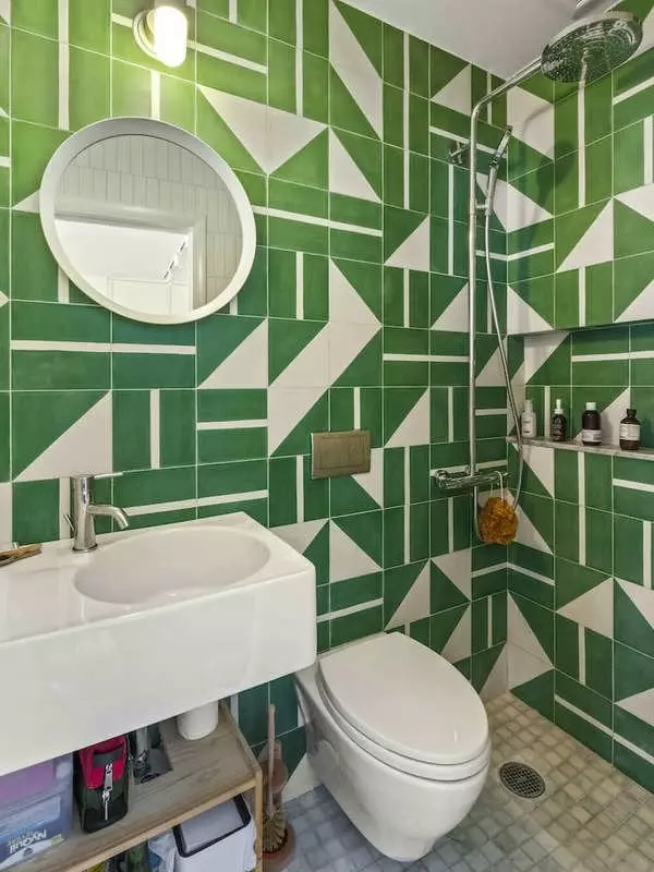 West Village Apartment Green Bathroom