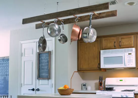 DIY Ladder Pot Rack