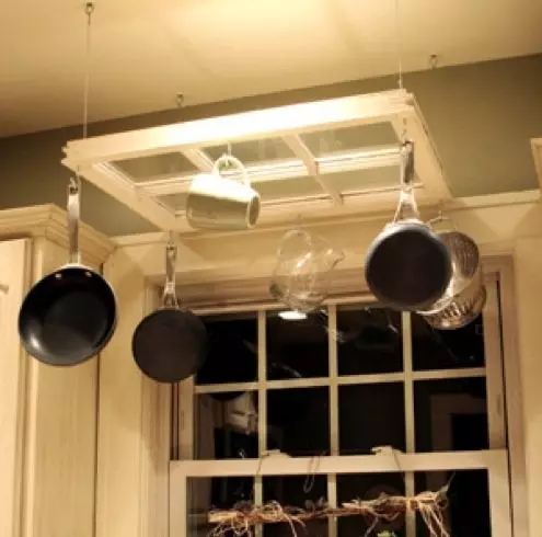 Creative Kitchen Storage Ideas - Upcycled finster Pot Rack