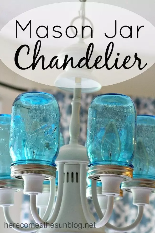 Blue Mason Jar Chandelier - kompleet