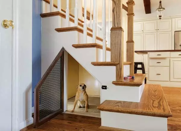 habitación para perros debajo de las escaleras