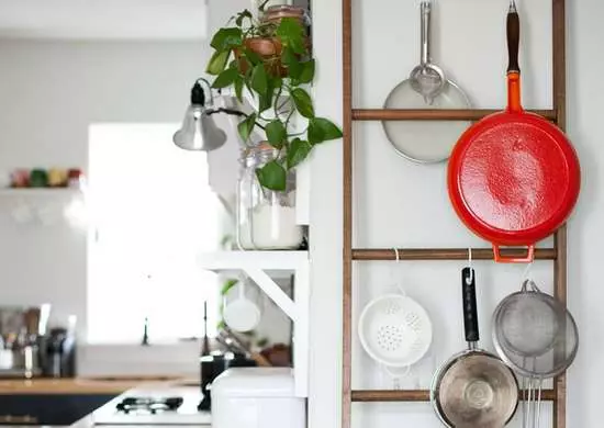 DIY Ladder Pot Rack